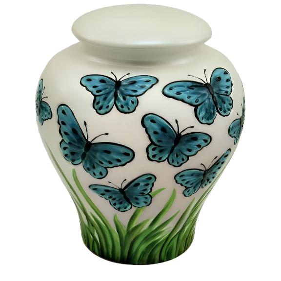 Blue Butterfly Ceramic Cremation Urn for Adults - 200 Cu In | Quality ...